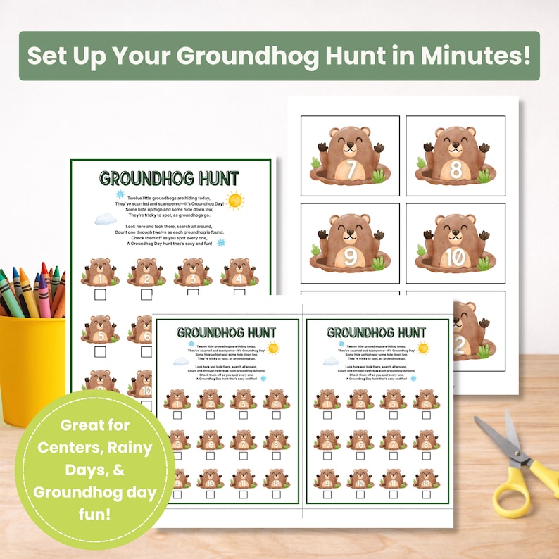 Groundhog Day Scavenger Hunt Printable for Kids, Easy Counting Activity ...