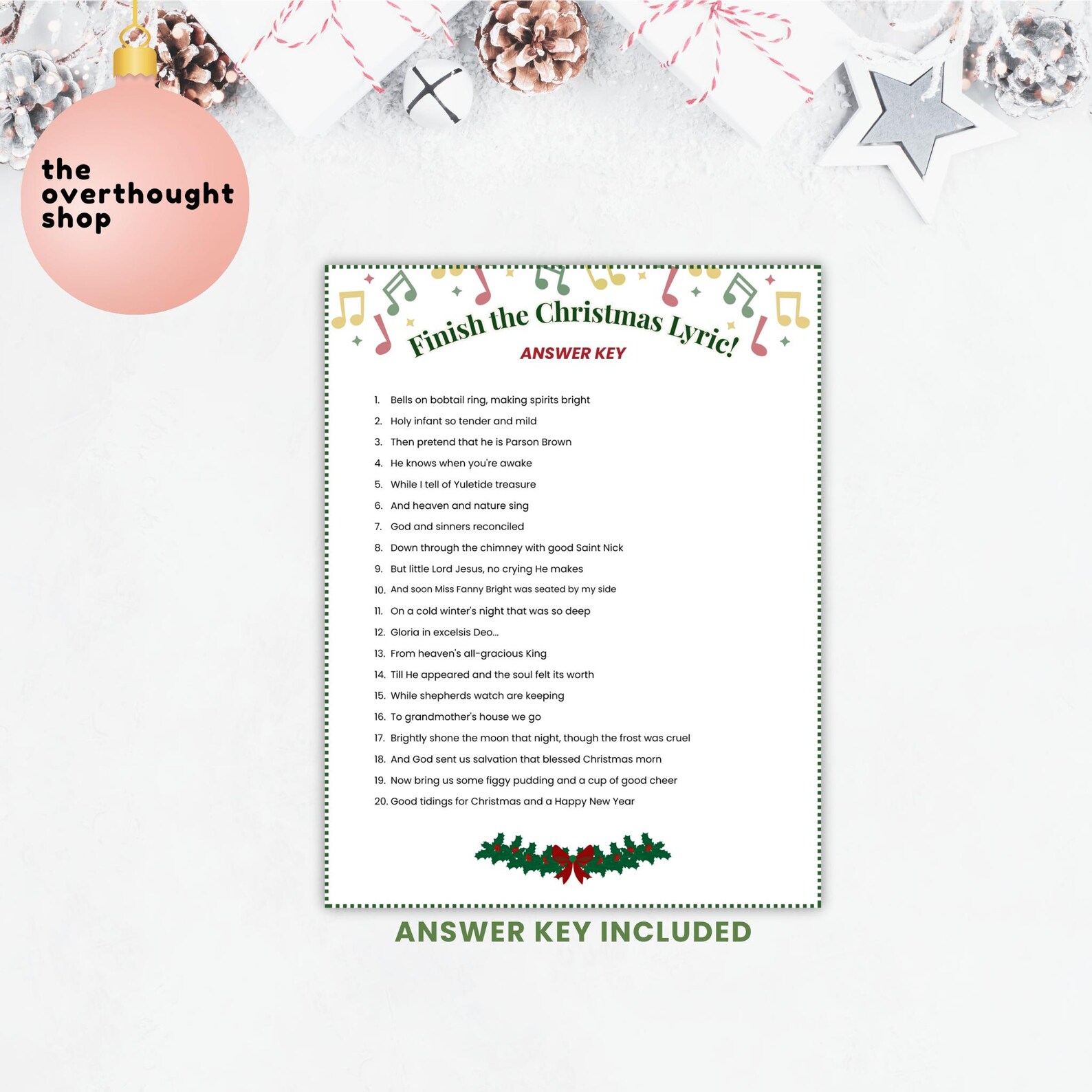 Finish the Christmas Lyric Game Printable, Holiday Song Trivia Quiz for ...