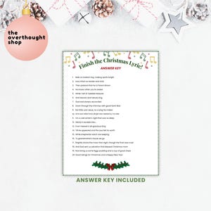 Finish the Christmas Lyric Game Printable, Holiday Song Trivia Quiz for ...