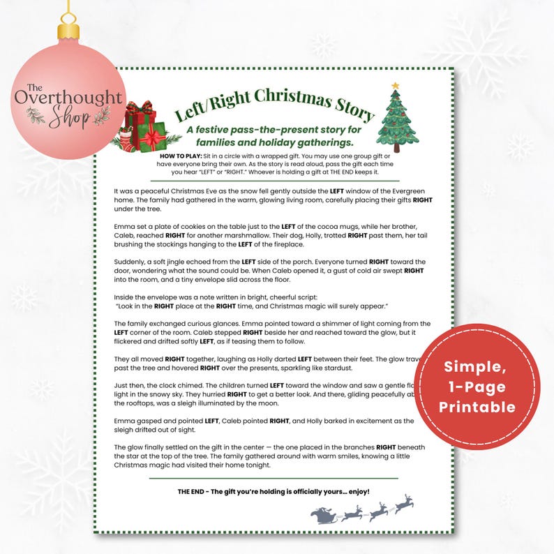 Left Right Christmas Game Printable, Pass the Present Gift Exchange ...