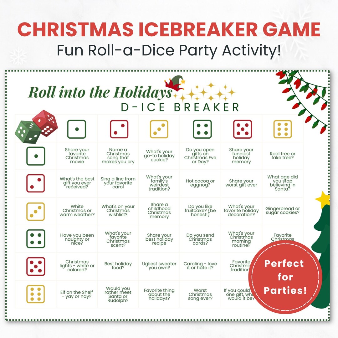 Christmas Icebreaker Game, Roll-a-dice Holiday Party Game, Christmas ...