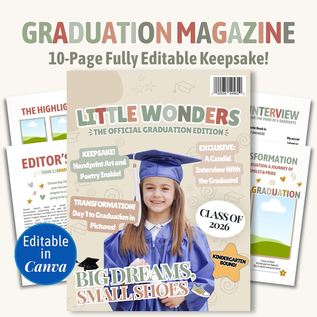 Preschool Graduation Magazine Template, Canva Editable, Kindergarten ...