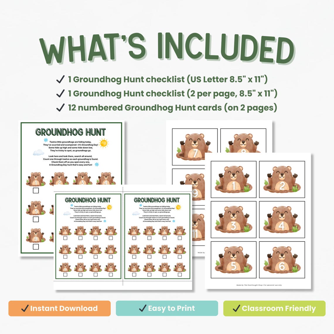 Groundhog Day Scavenger Hunt Printable for Kids, Easy Counting Activity ...