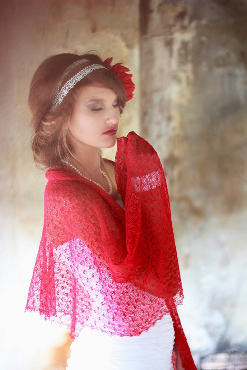 Red Linen Scarf Wedding Stole Bridesmaid Shawl Sheer Lace - Etsy