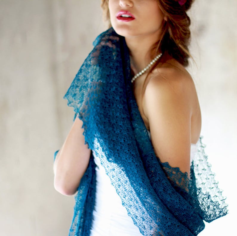Teal Blue Linen Scarf Linen Shawl Wedding Lace Stole - Etsy