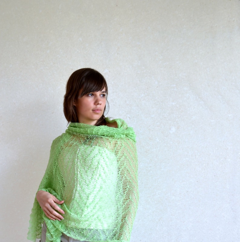 Light Green Shawl Lace Shawl Summer Shawl Bridesmaid Shawl Knit Lace ...