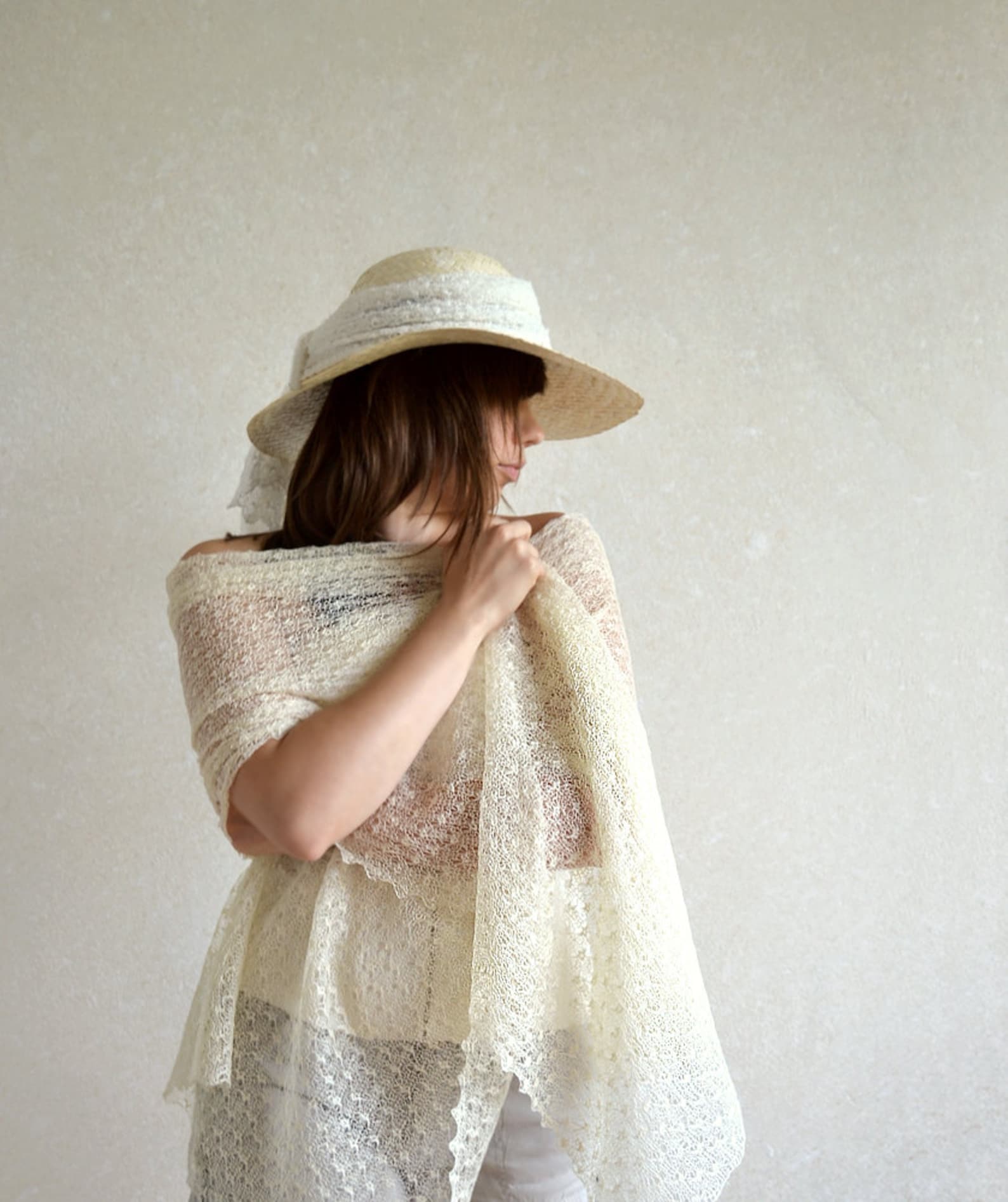 Bridal Lace Shawl Ivory Wedding Scarf Champagne Linen Scarf | Etsy