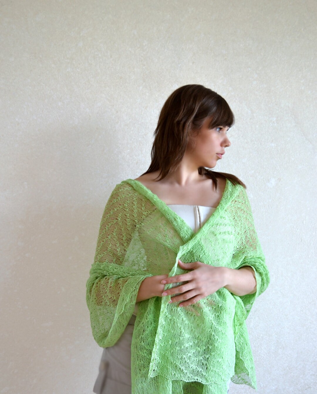 Light Green Shawl Lace Shawl Summer Shawl Bridesmaid Shawl Knit Lace ...