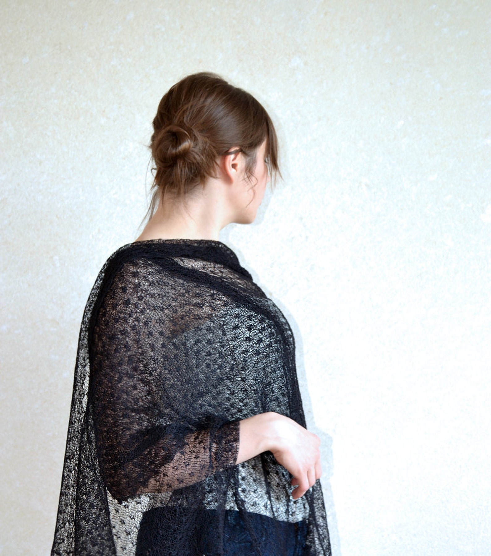 Black Scarf Linen Shawl Knitted Stole Sheer Gauzy Scarf Thin | Etsy