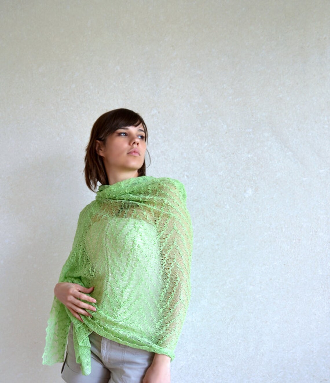 Light Green Shawl Lace Shawl Summer Shawl Bridesmaid Shawl Knit Lace ...