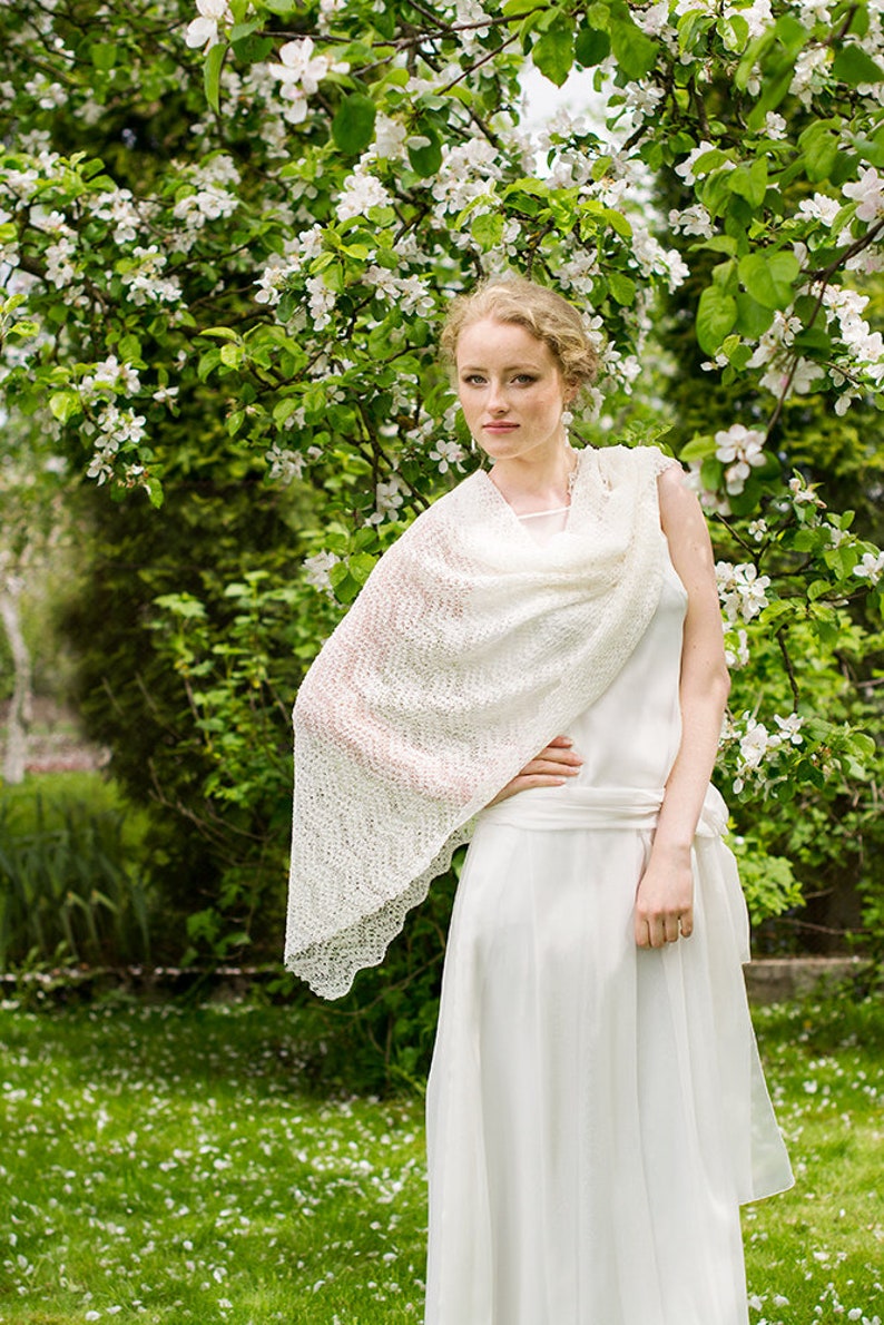 Bridal Lace Shawl White Wedding Stole Linen Shawl Knit Bridal | Etsy