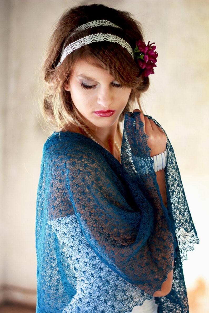 Teal Blue Linen Scarf Linen Shawl Wedding Lace Stole - Etsy
