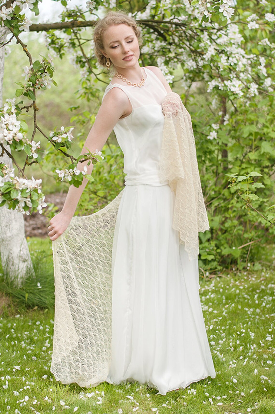 Ivory Wedding Lace Scarf off White Bridal Sheer Stole Knit | Etsy
