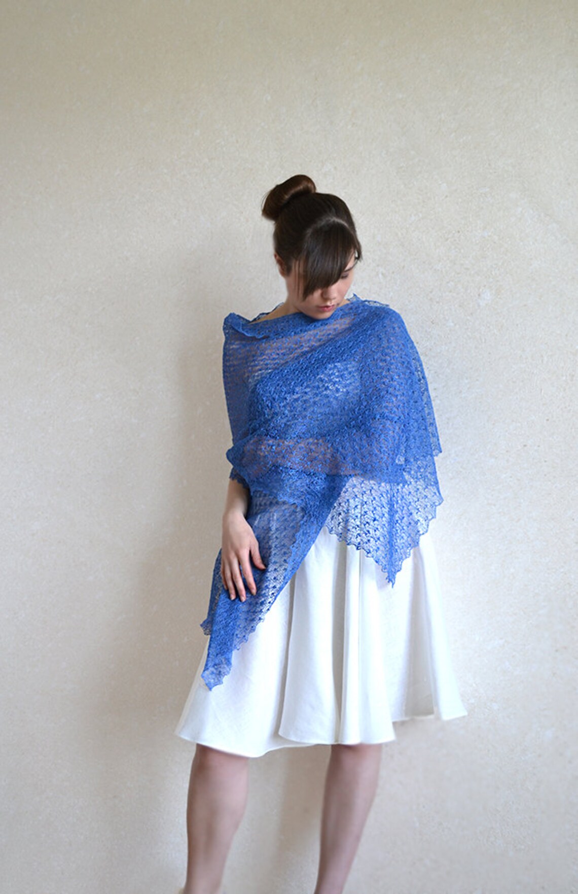Blue Linen Sheer Shawl Wedding Light Cover up Lace Bridesmaids Shawls ...