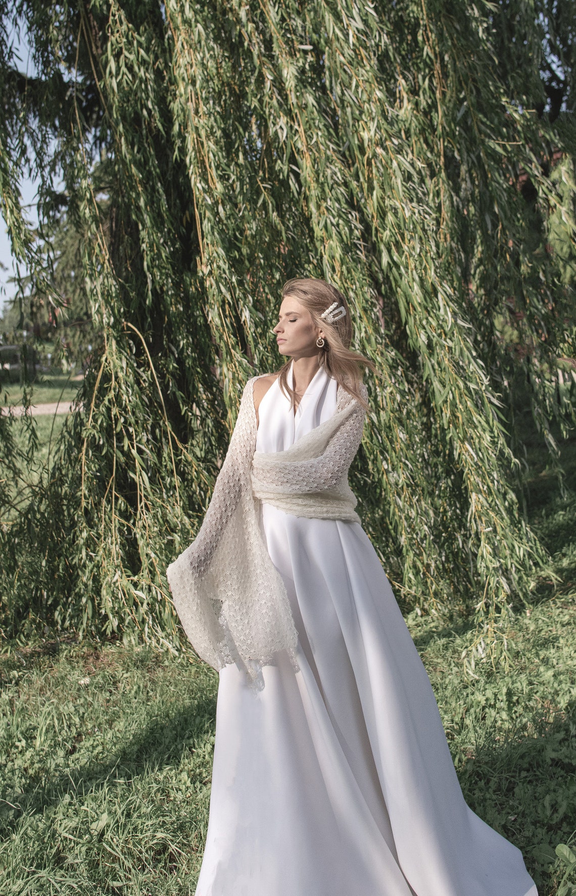 White Ivory Bridal Shawl Lace Shoulder Cover up Mohair Scarf - Etsy