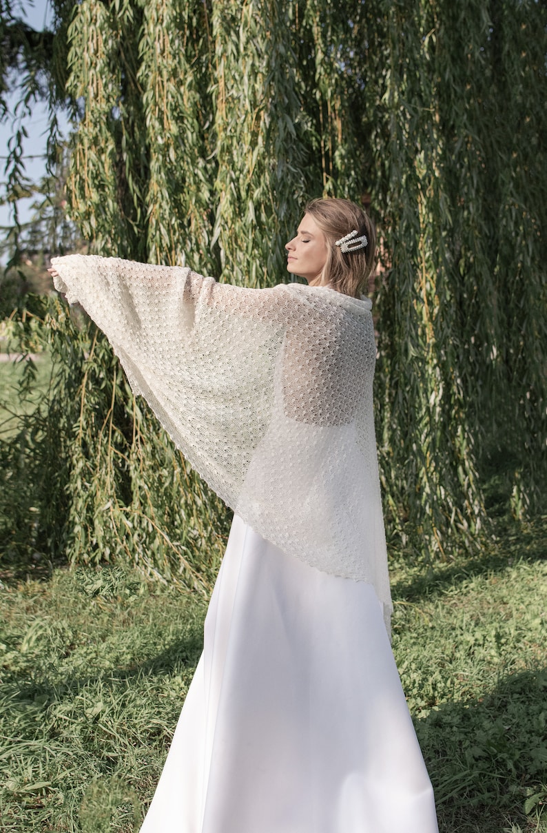 White Ivory Bridal Shawl Mohair Scarf Lace Shoulder Cover up - Etsy