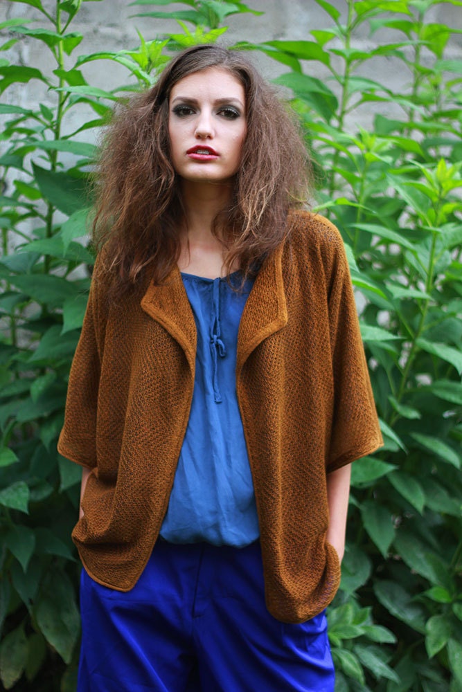 Loose Brown Linen Jacket Oversized Sheer Blazer Short Knitted - Etsy