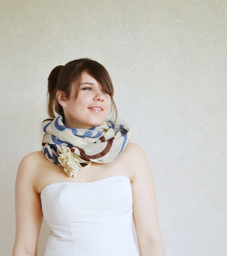 Ivory Infinity Scarf Linen Circle Shawl Loop Tube With The | Etsy