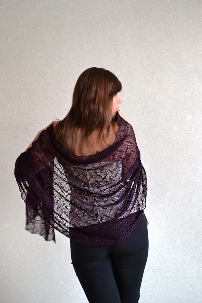 Deep Purple Linen Scarf Lightweight Lace Shawl Sheer Summer Wrap ...