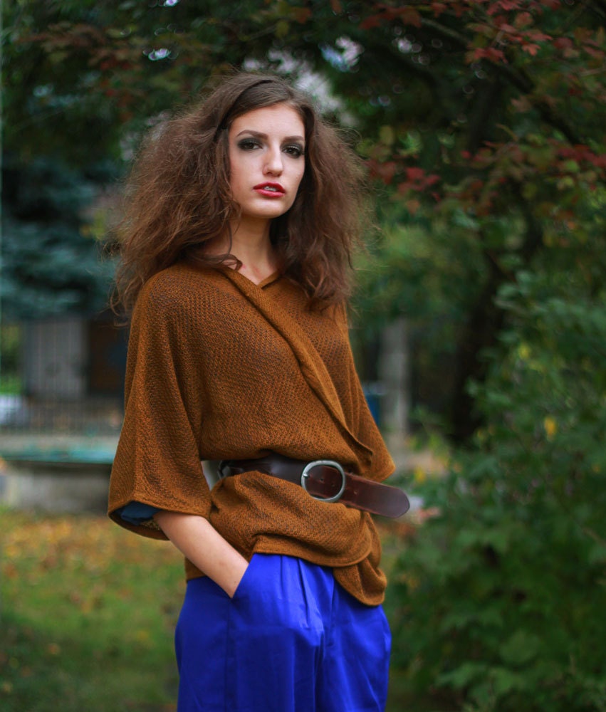 Loose Brown Linen Jacket Oversized Sheer Blazer Short Knitted Boho ...