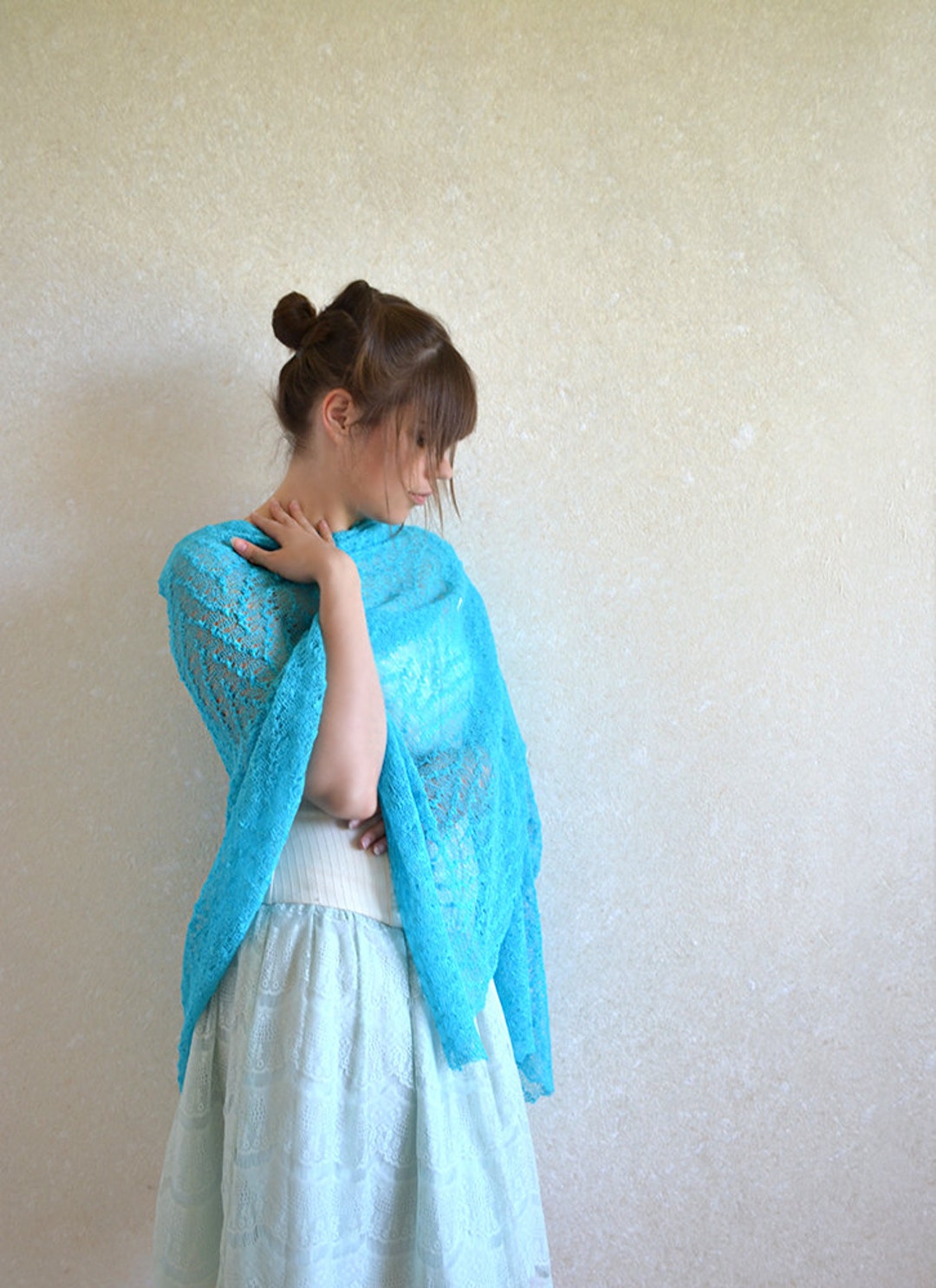 Turquoise Blue Linen Shawl Wedding Lace Stole Bridesmaids Gifts Shawls ...