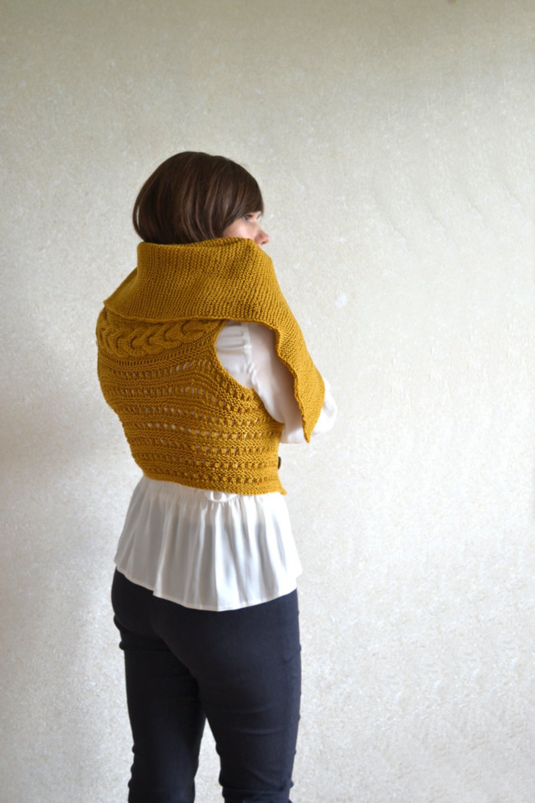 Mustard Knit Vest Alpaca Wool Top Hand Knitted Cardigan Honey Gold ...
