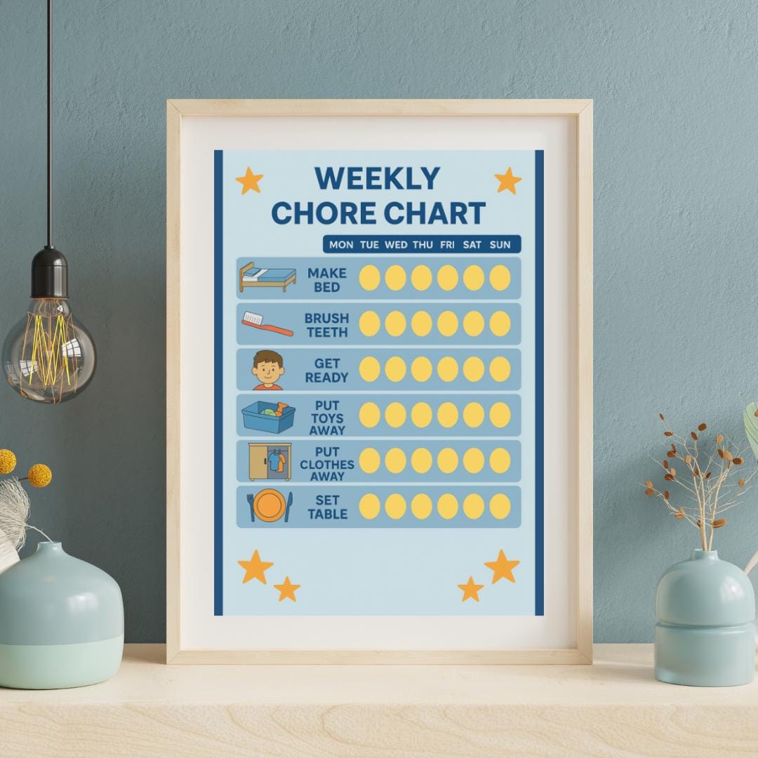 Weekly Kids Chore Chart, Boys Chore Chart, Printable Chore Chart for ...
