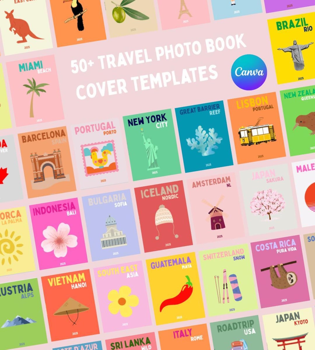 50+ Customizable Travel Photo Book Cover Canva Templates - Etsy