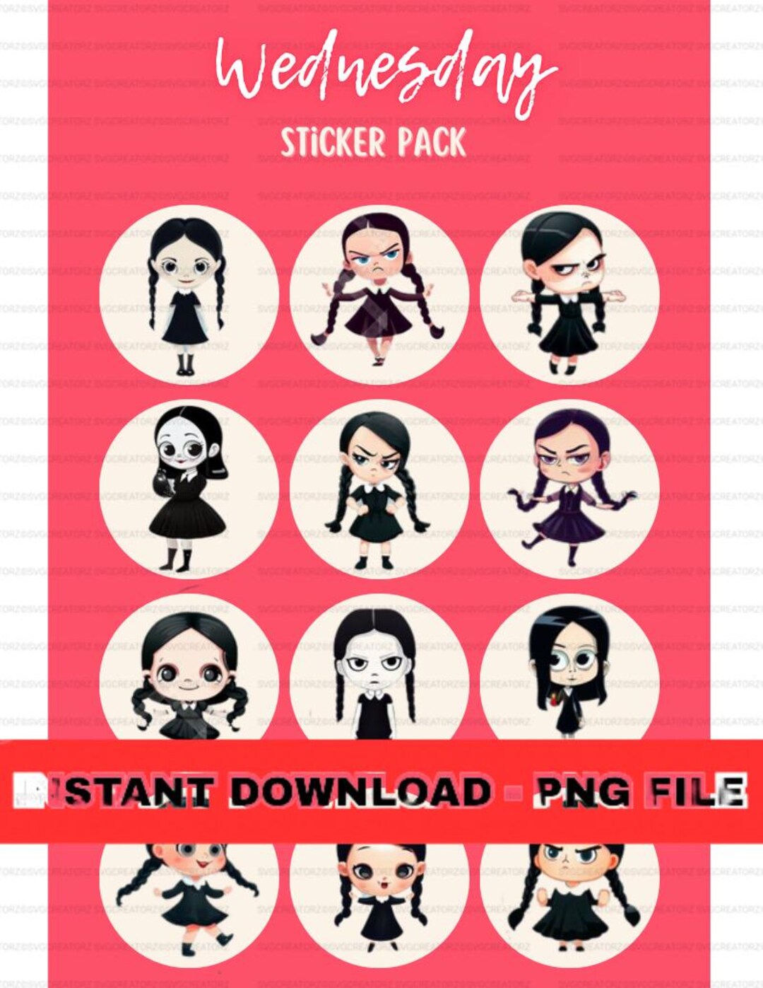 Wednesday Addams Sticker Pack: Goth Halloween Decals (PNG File) - Etsy