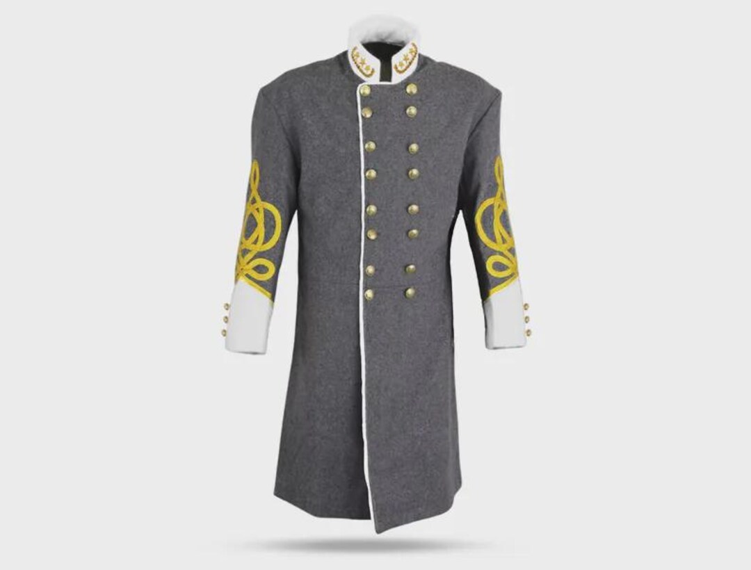 New Men British Confederate Frock Coat, Lancer Officer Jacket Dark Grey ...