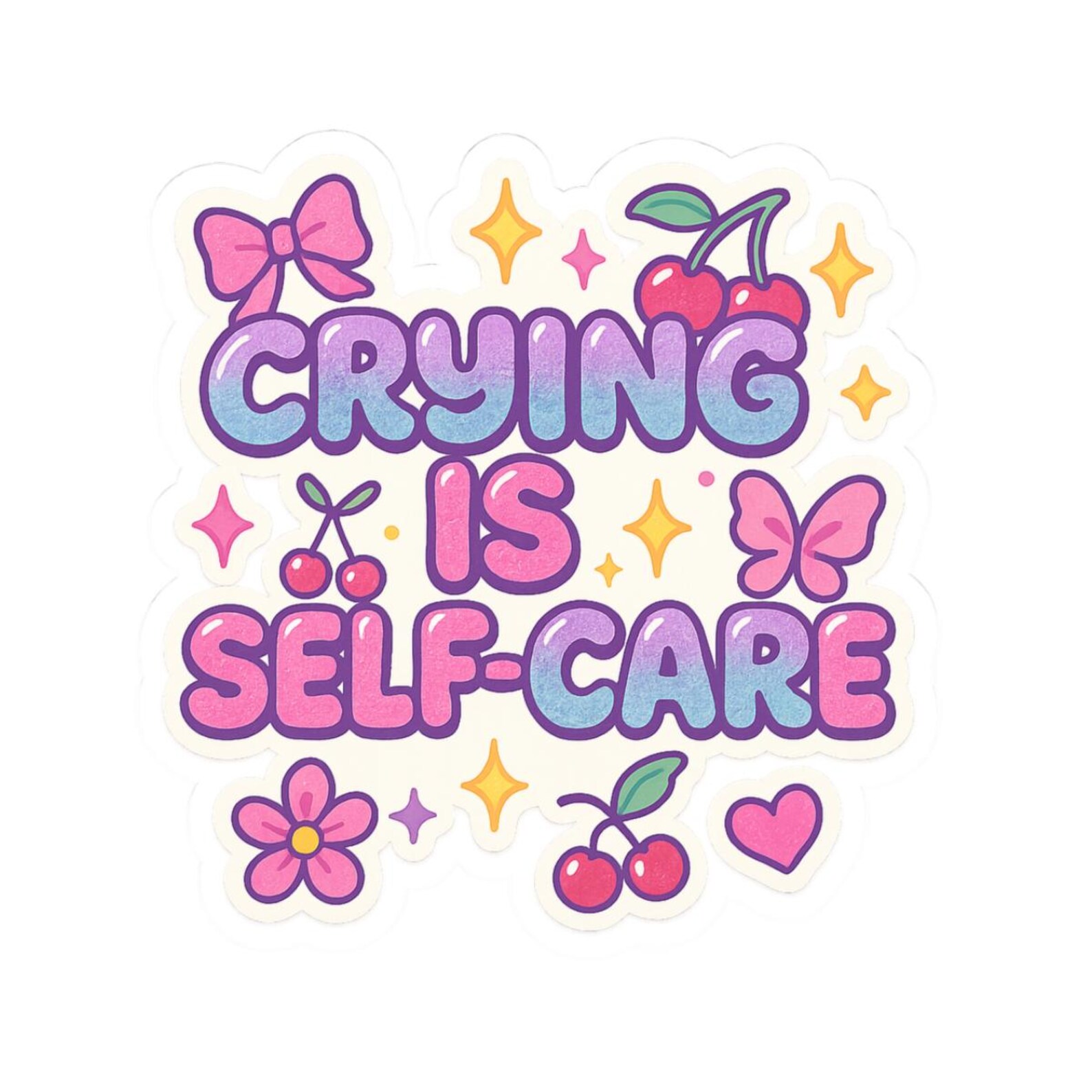 Cute Self-care Kiss-cut Stickers, Mental Health Stickers, Crying is ...