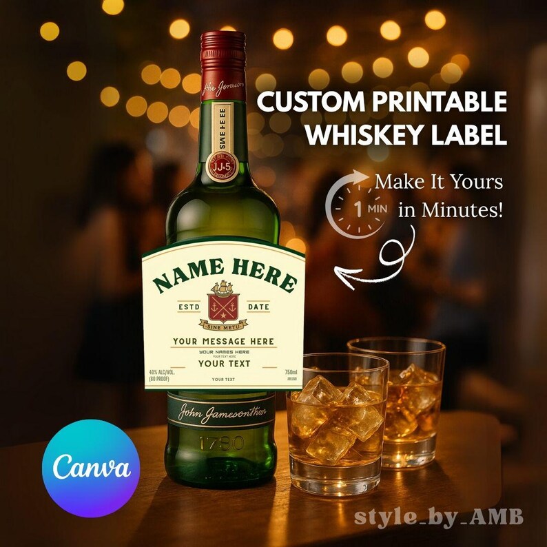 Personalized Whiskey Label – Printable Canva Template, Jameson Style ...