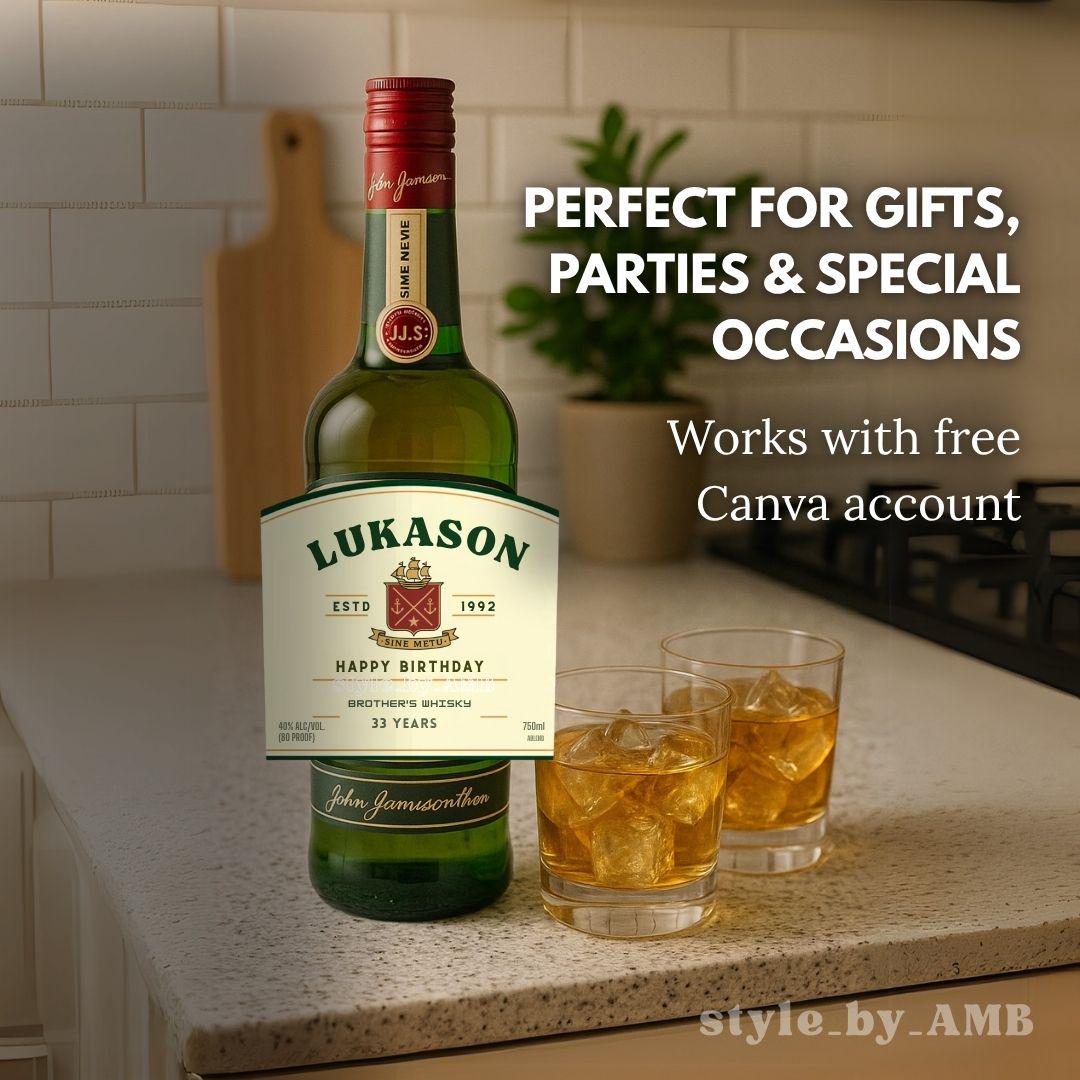 Personalized Whiskey Label – Printable Canva Template, Jameson Style ...