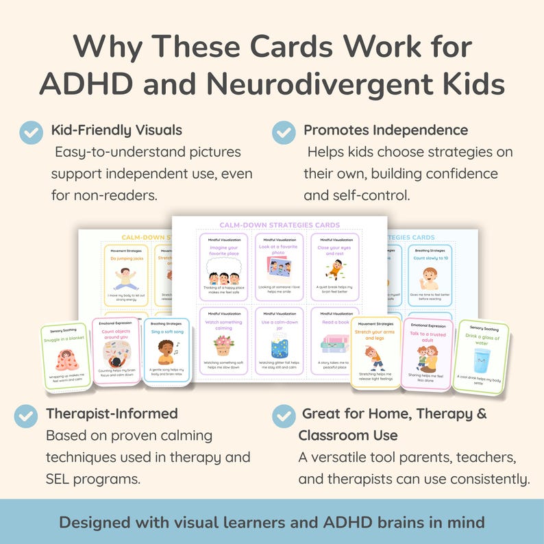 Calm Down Cards for Kids–printable Coping Strategies for ADHD ...