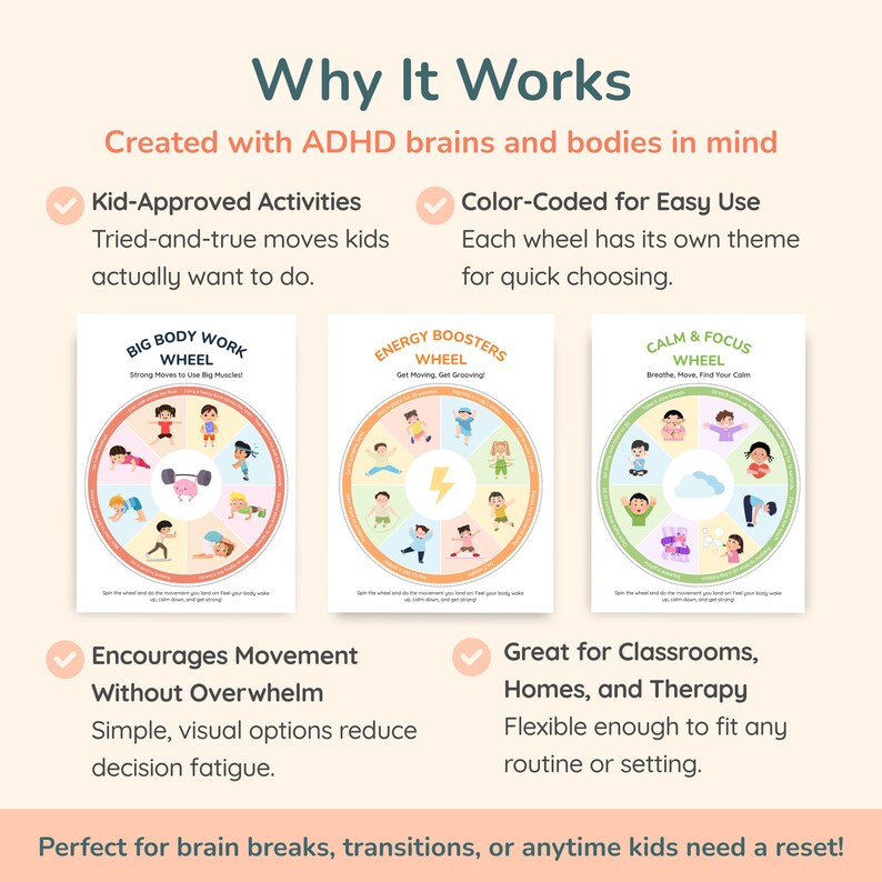 Printable Movement Break Wheel – ADHD Kids Focus Tool, Sensory ...