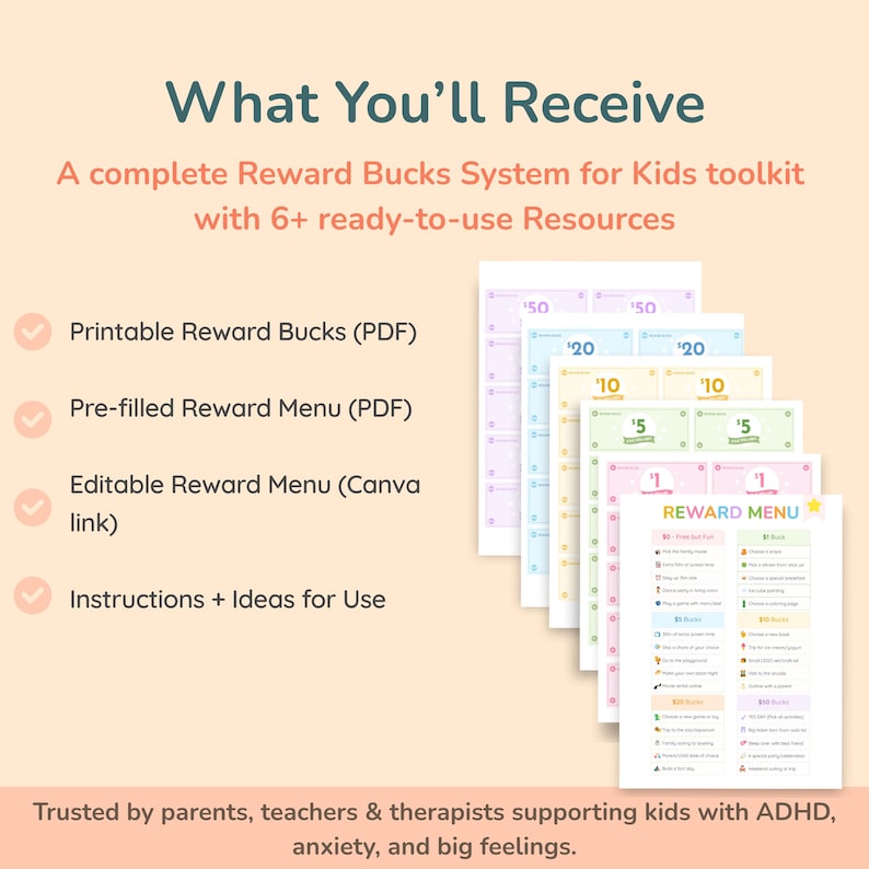 Reward Bucks System for Kids–printable Behavior Chart, Editable Rewards ...