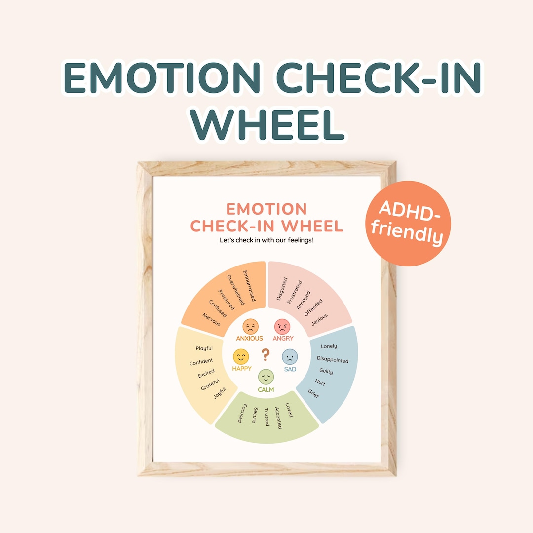 Emotion Wheel Check-in Chart – ADHD Kids Printable, Therapy Tool ...