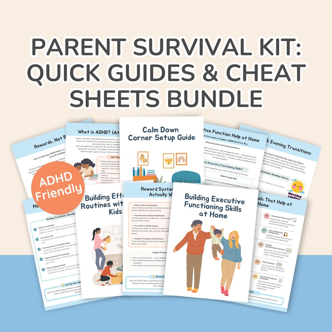 Parent Cheat Sheet Bundle – ADHD Tools, Emotional Support, Executive ...