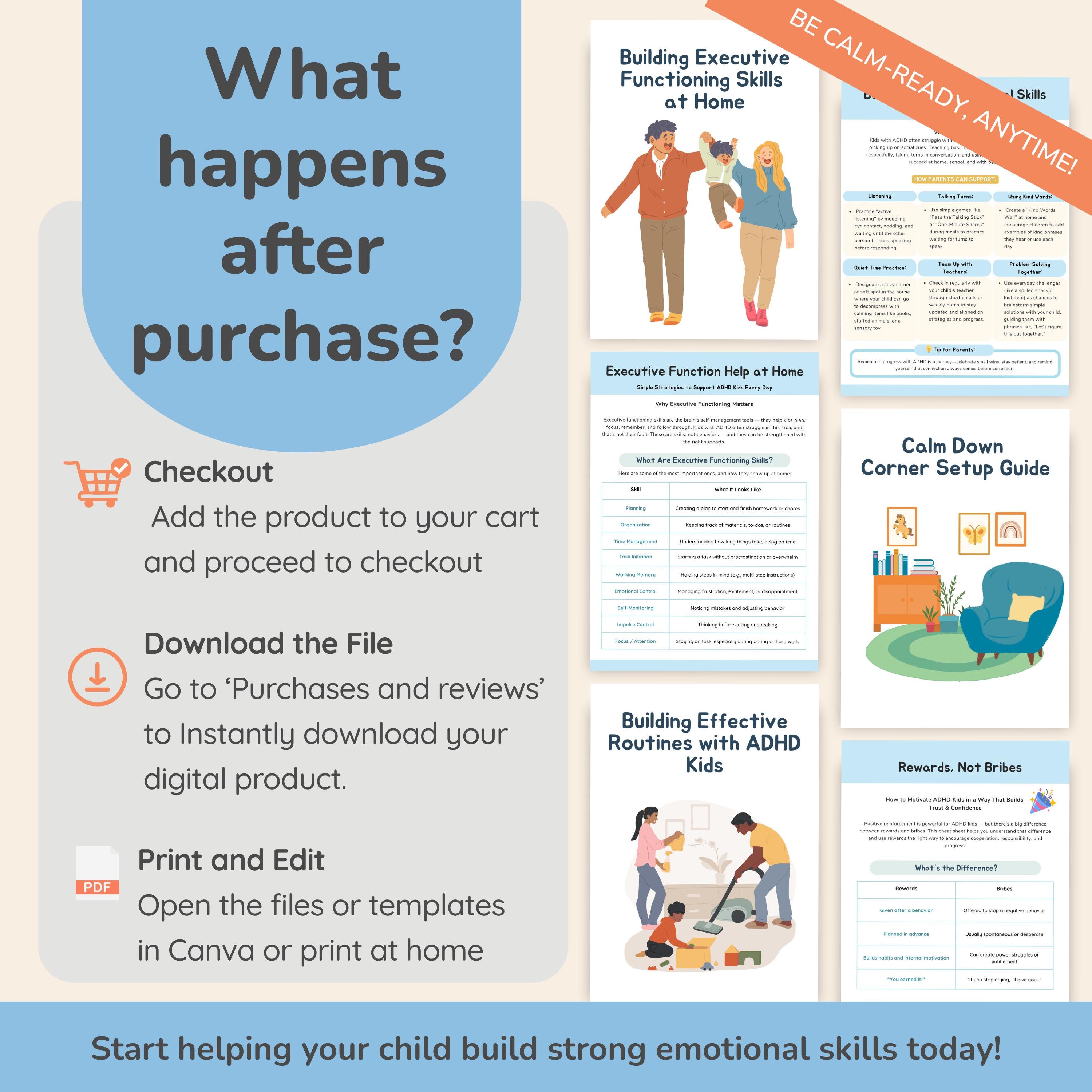 Parent Cheat Sheet Bundle – ADHD Tools, Emotional Support, Executive ...
