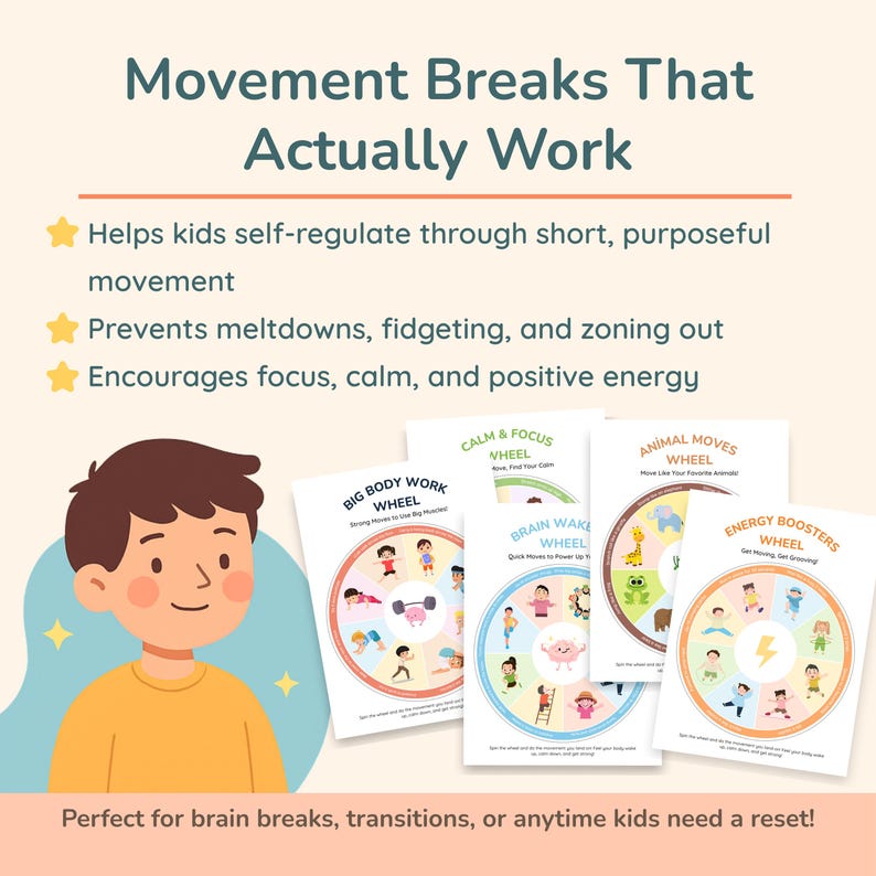 Printable Movement Break Wheel – ADHD Kids Focus Tool, Sensory ...