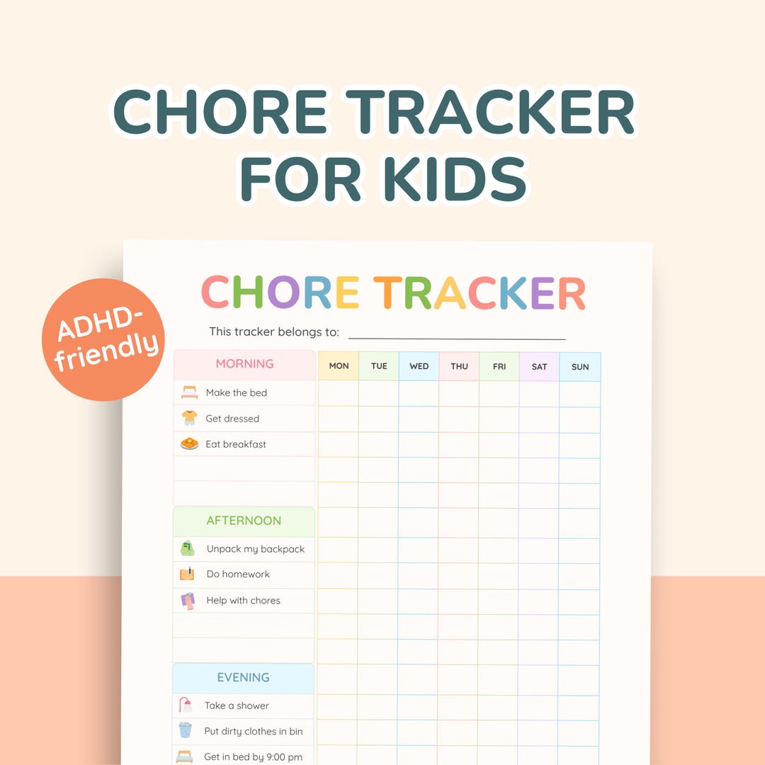 Chore Chart for Kids, Kids Daily Routine, Adhd Checklist, Editable ...