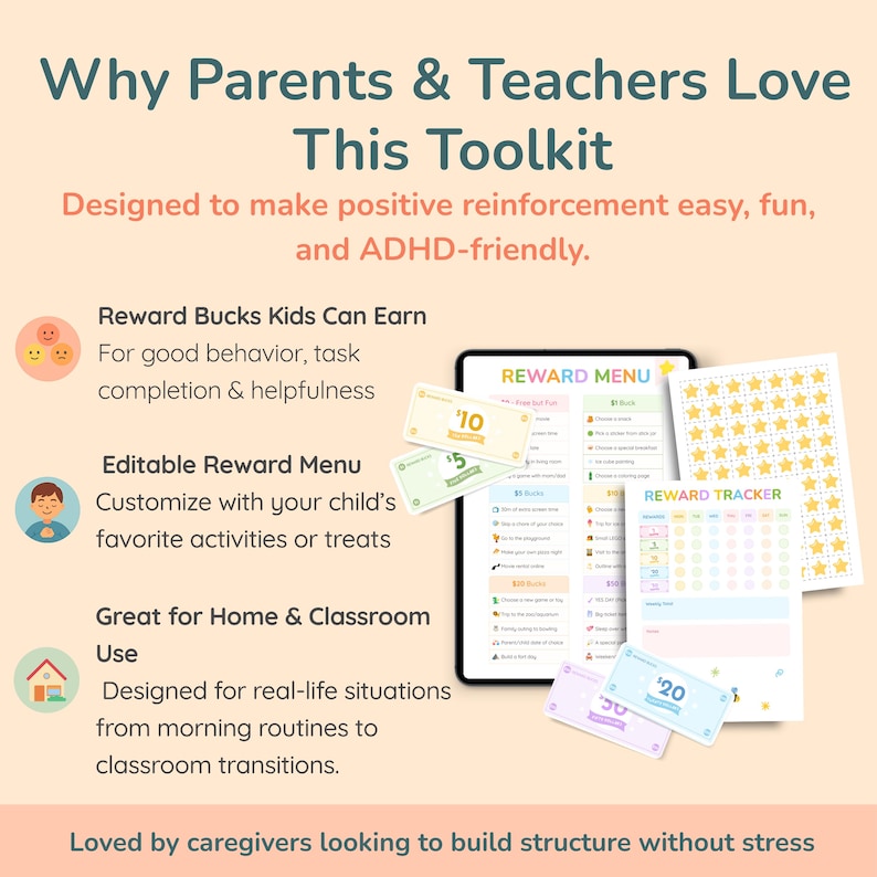 Reward Bucks System for Kids–printable Behavior Chart, Editable Rewards ...