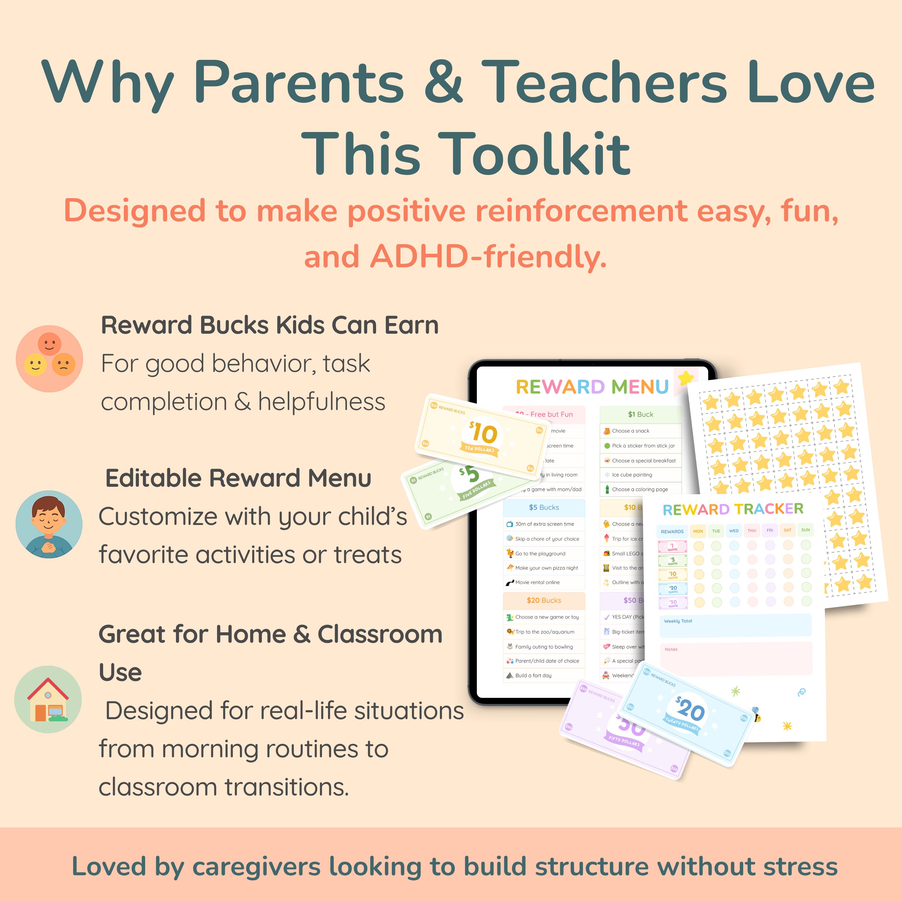 Reward Bucks System for Kids–printable Behavior Chart, Editable Rewards ...