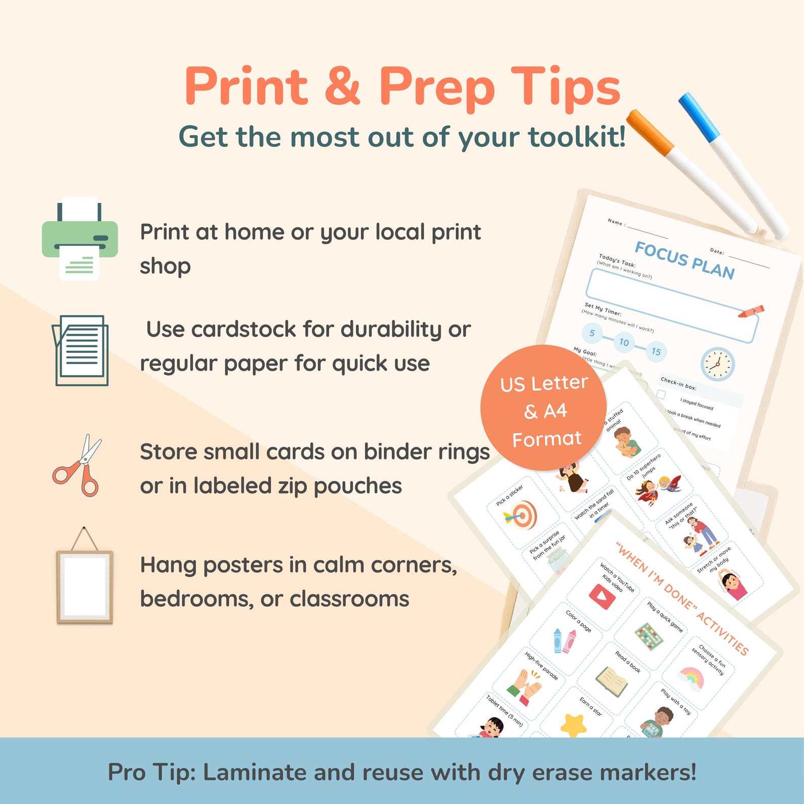 ADHD Focus Plan Chart for Kids – Visual Cue Sheet, Executive Function ...