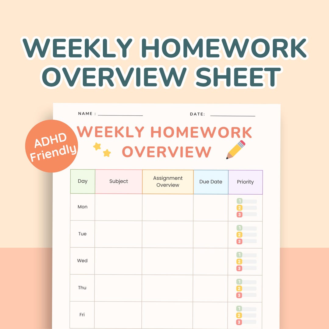 Weekly Homework Tracker for Kids – Adhd-friendly Printable | Simple ...