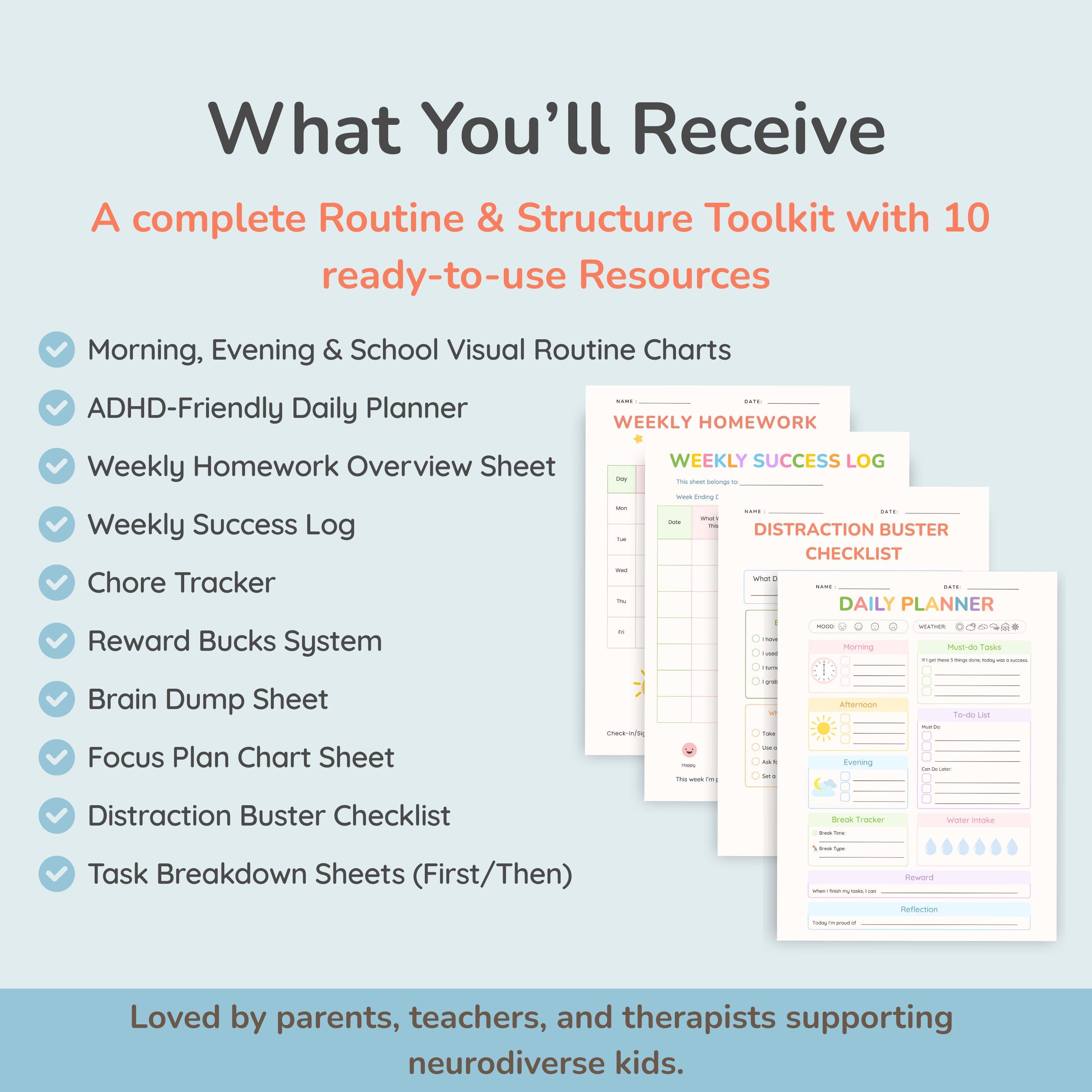 ADHD Routine Toolkit for Kids–visual Schedules,daily Planners,focus ...