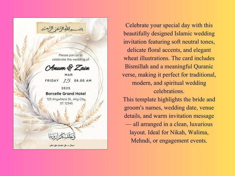 Editable Bismillah Islamic Wedding Invitation – Elegant Floral Template ...