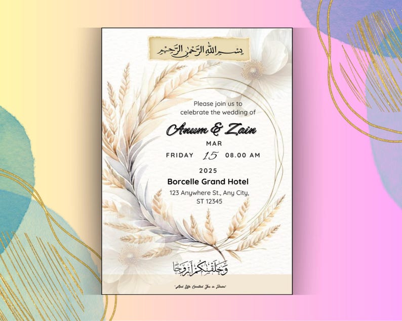 Editable Bismillah Islamic Wedding Invitation – Elegant Floral Template ...