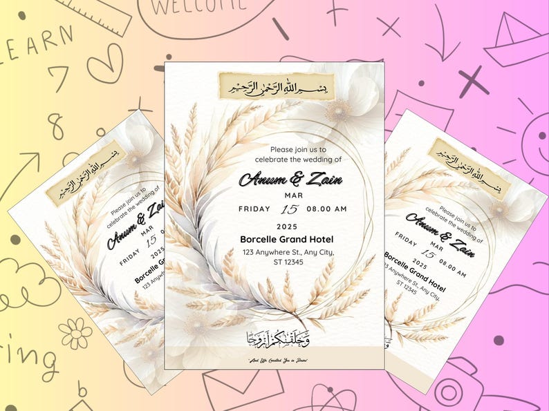 Editable Bismillah Islamic Wedding Invitation – Elegant Floral Template ...