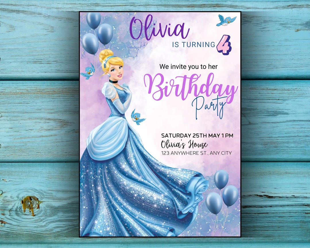 Cinderella Birthday Card - Digital Card - Invitation Card - Printable ...